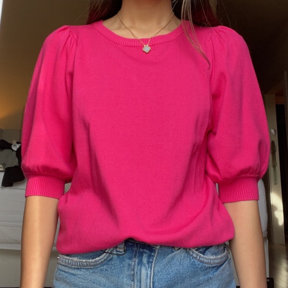 Tops | Pink Puff Sleeve Blouse | Poshmark